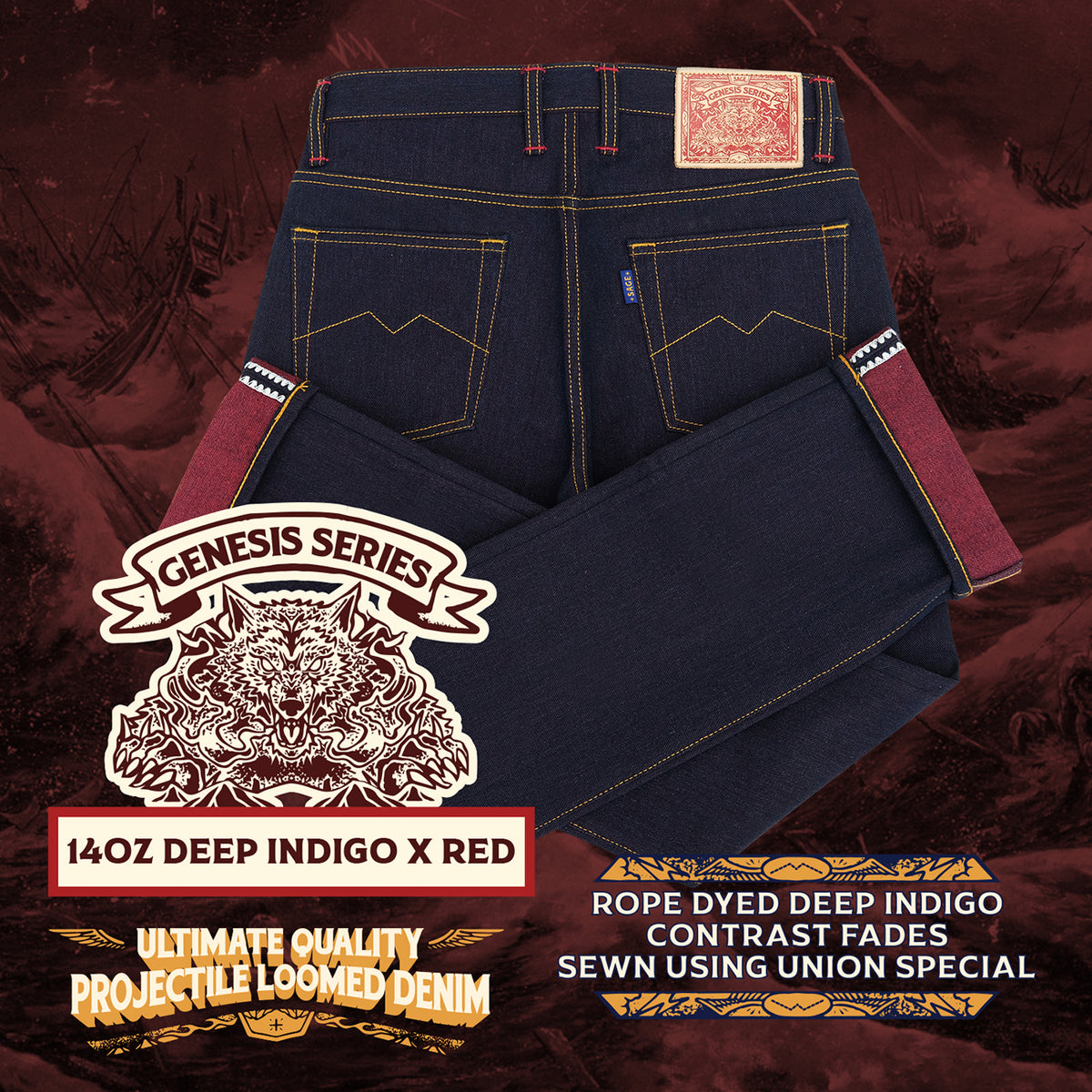 Sage Denim Genesis Series : 14oz Deep Indigo x Red Weft Projectile Loo ...