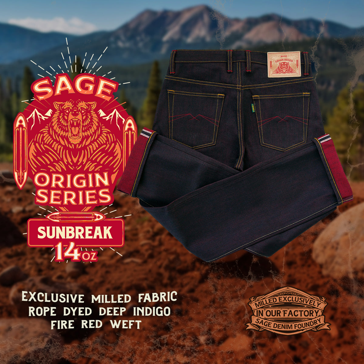 Sage Denim Origin Series : Sunbreak 14oz Sanforized Deep Indigo x Red ...