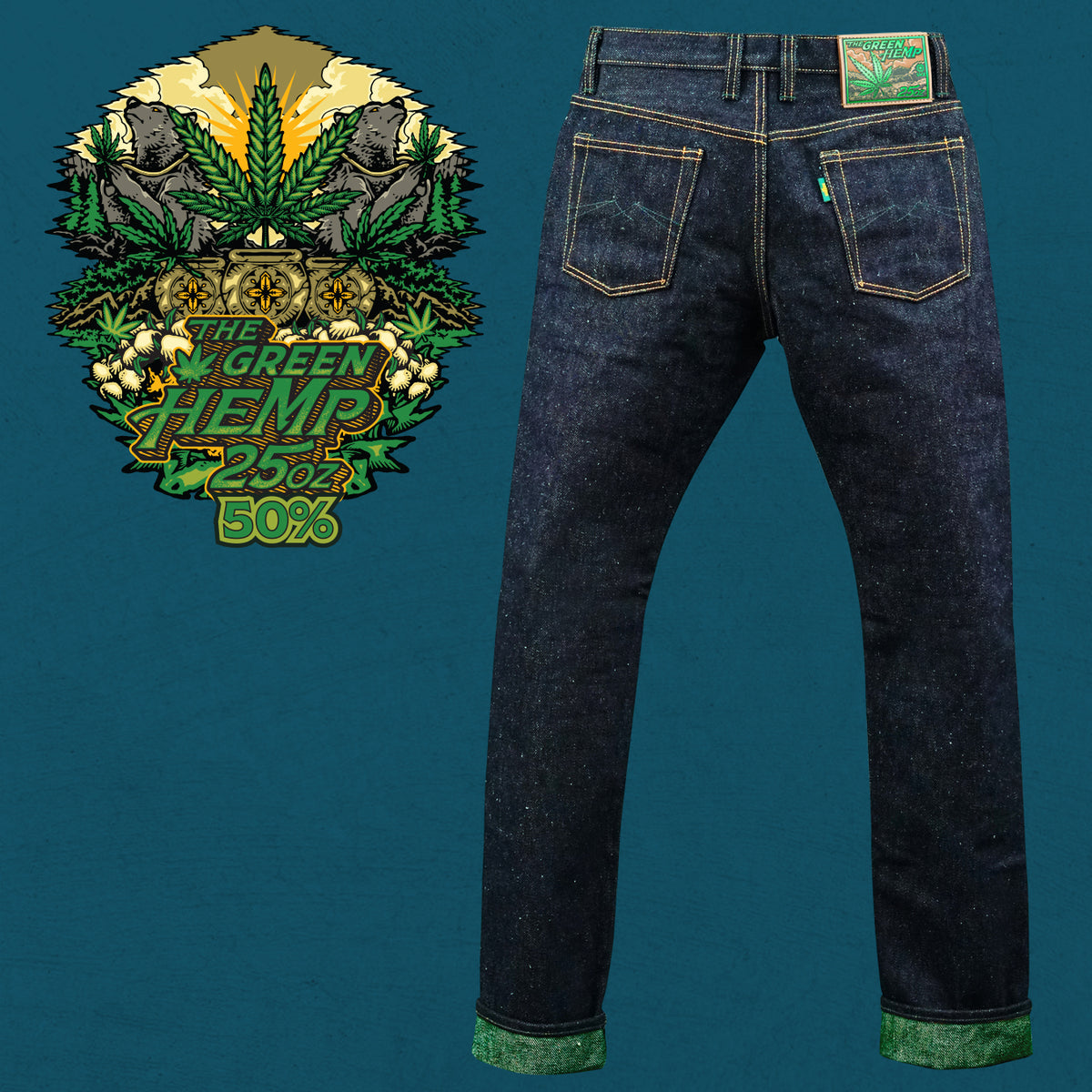 The Green Hemp 25oz 50% Hemp Blend Deep Indigo x Green Selvedge Denim ...